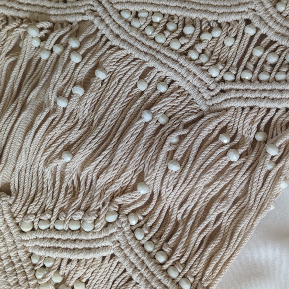 Zara | Bags | Zara Macrame Rope Beaded Shoulder Tote Bag Cream Beige ...